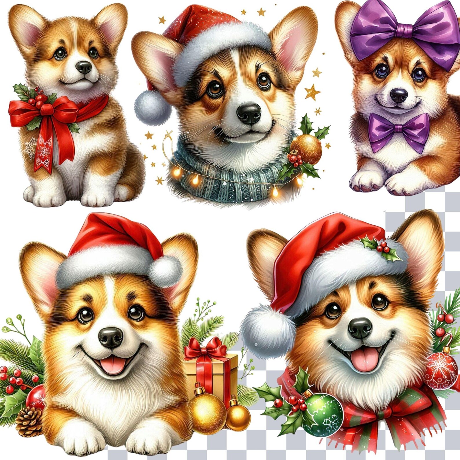 Christmas PNG Bundle, Christmas Corgi Clipart Bundle, Corgi Dog Digital ...