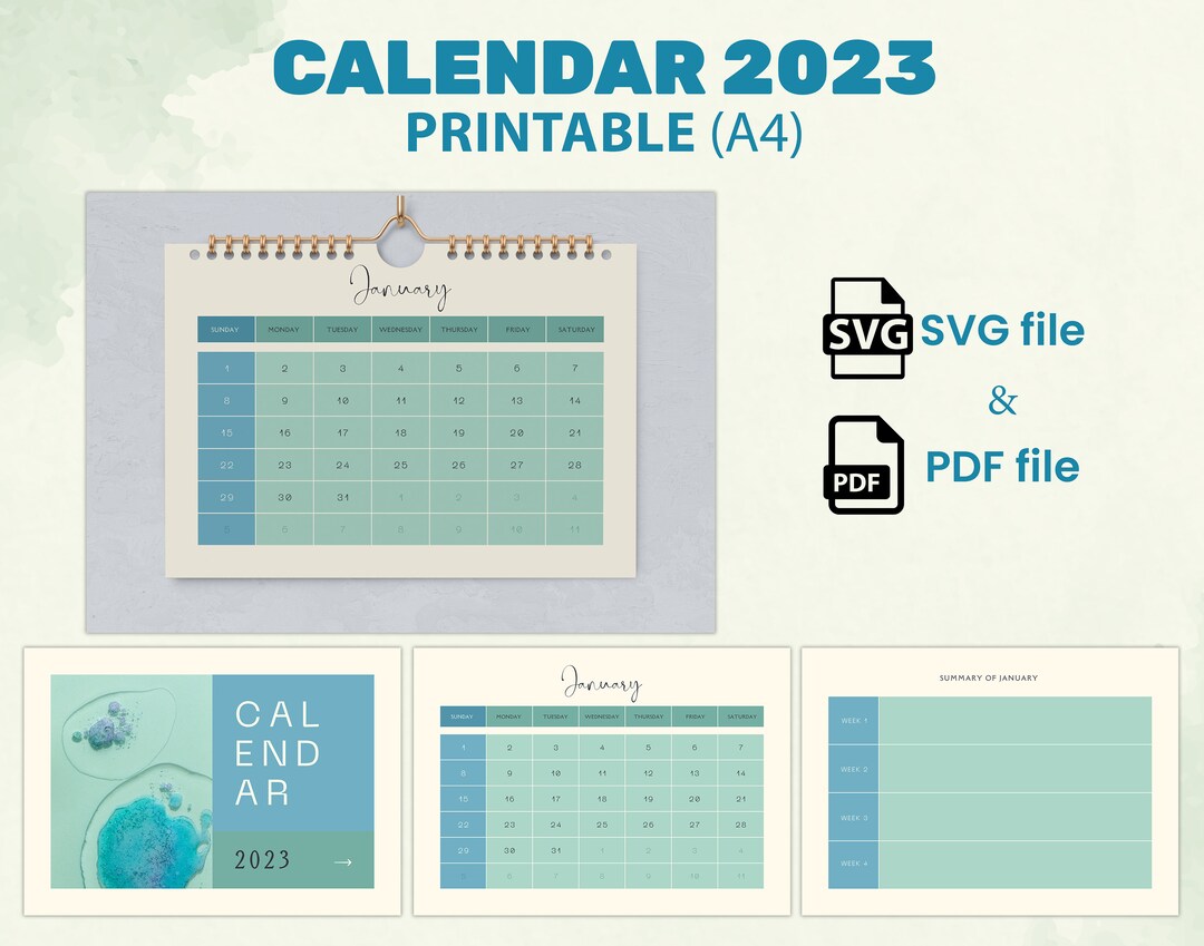 Minimalist 2023 Wall Calendar, Printable Digital Calendar SVG & PDF ...