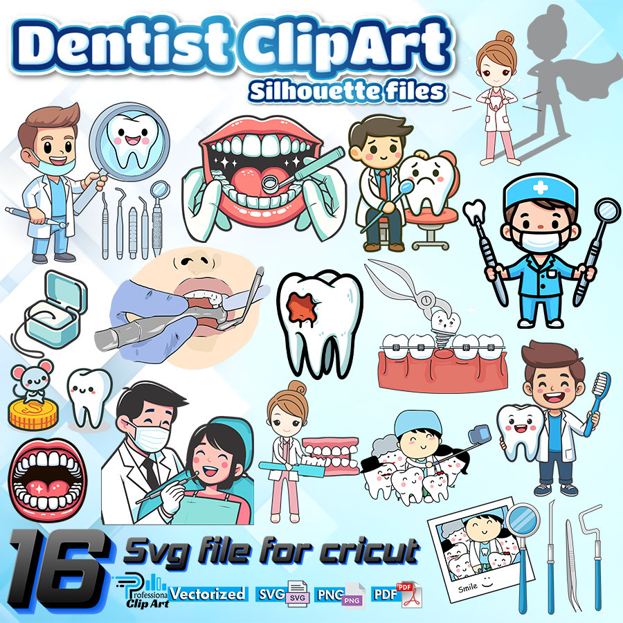 Dental SVG/PNG Clipart Bundle - Unique Dental Gifts, Stickers and Art ...