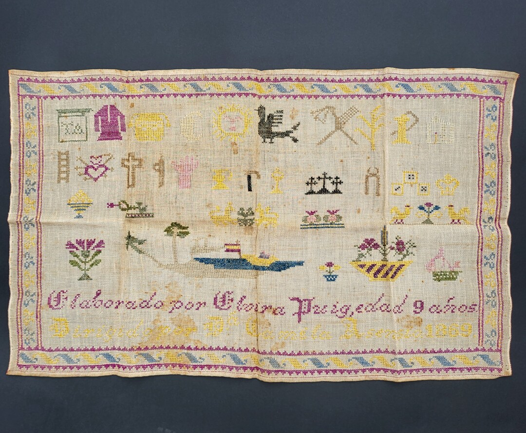 Embroidered Alphabet Sampler Dated 1869 Dedicated 34 X 55 Cm Sample of ...