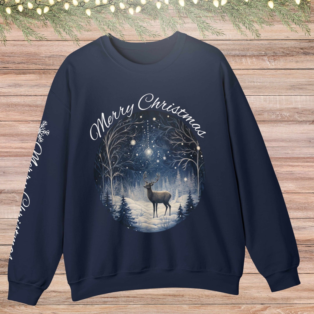Winter Wonderland Sweatshirt: Reindeer in Snowy Forest With Sleeve ...