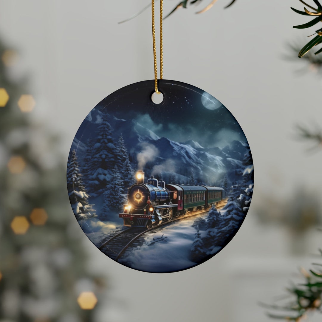 Christmas Train Ornament - Beautiful Christmas Express in the Moonlight ...