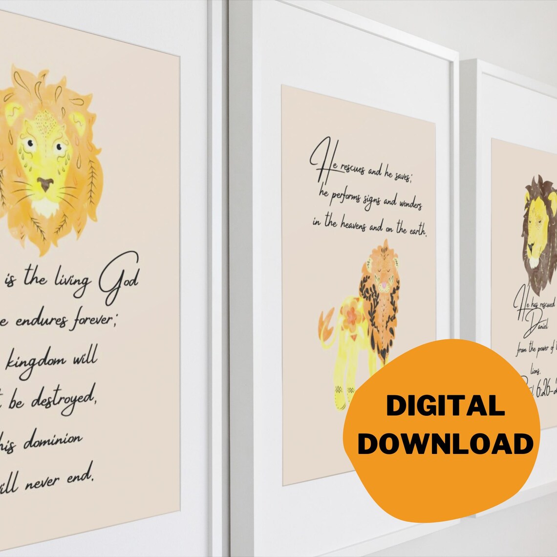 Daniel in the Lions' Den Set of 3 Bible Story Printable Wall Art ...