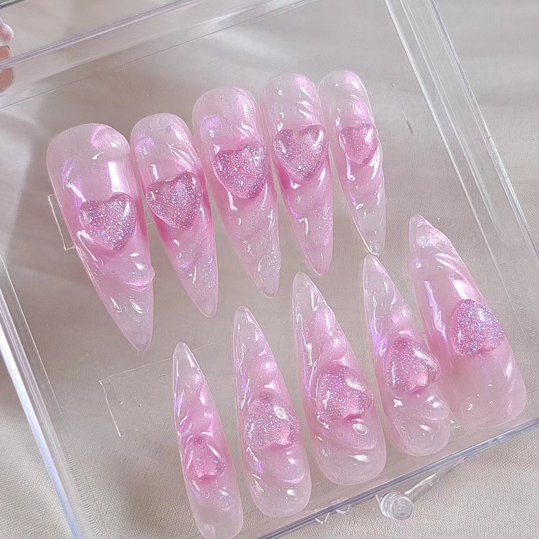 Pink and White Nails/apricot Nails /press on Nails/gift Nails/hand Made ...
