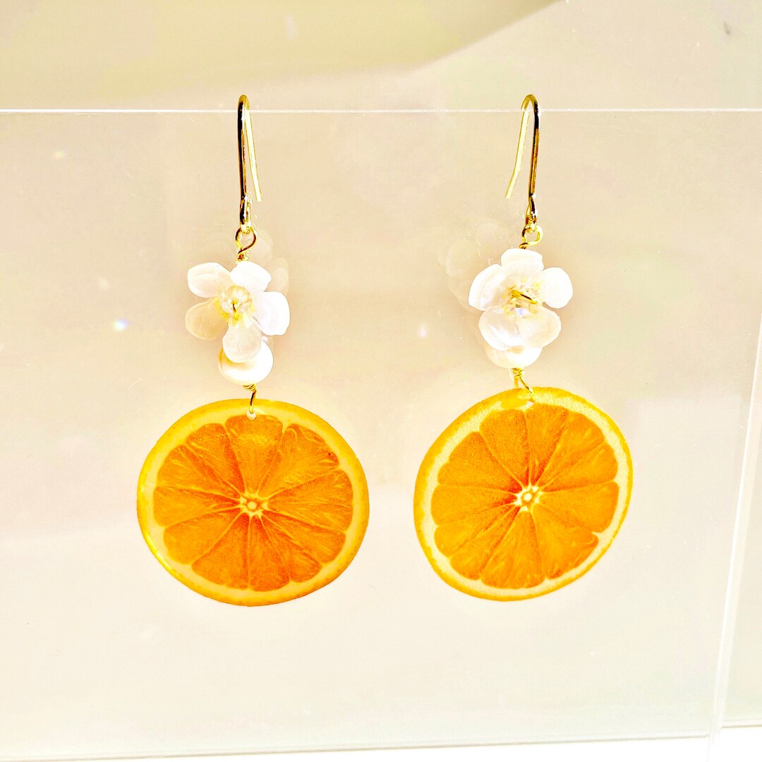 Orange Slice Dangle Earring | Cottagecore Drop Earring | Forest Resin ...
