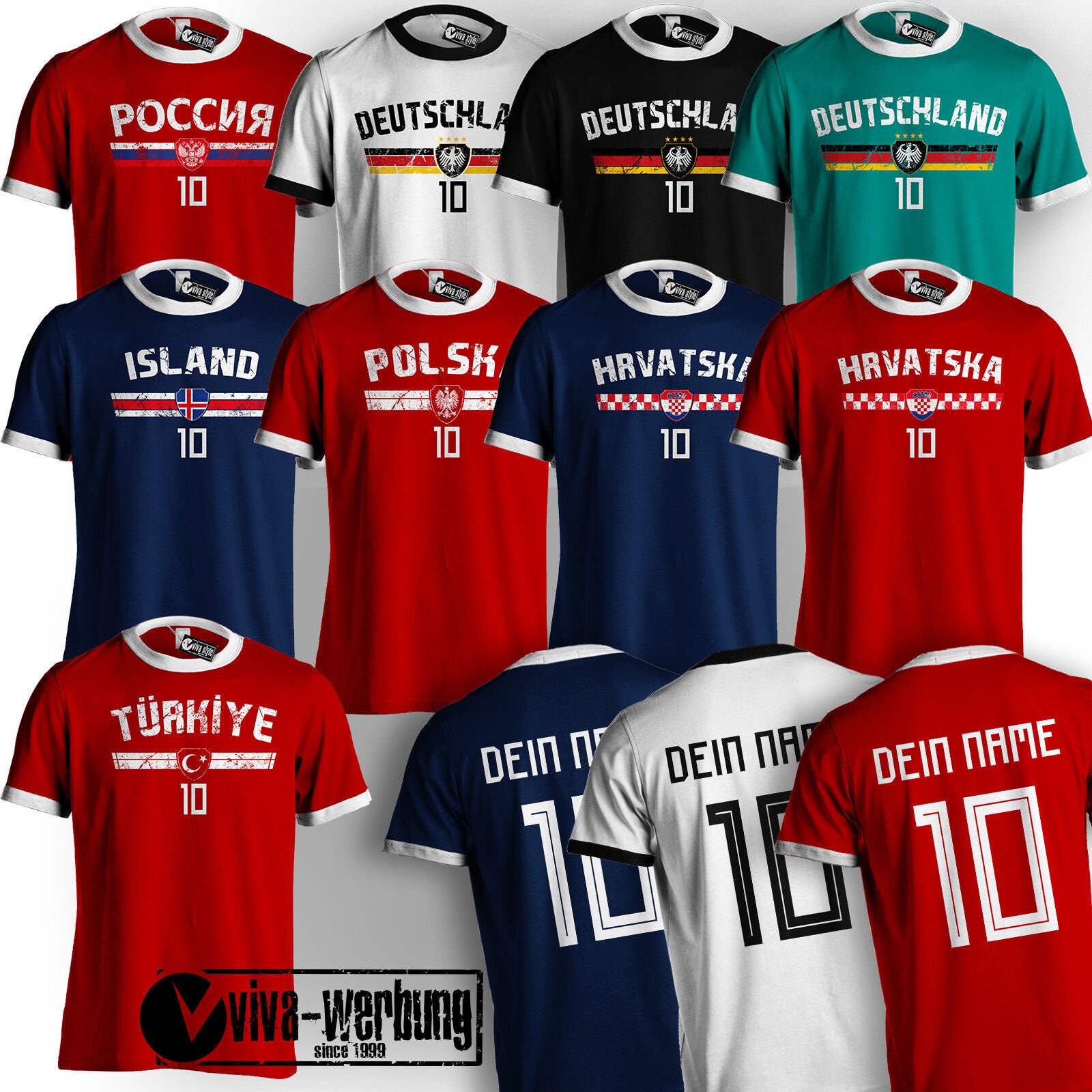 Fußball Fan Trikot T-Shirt Name & Zahl WM viele Länder top Verarbeitung ...