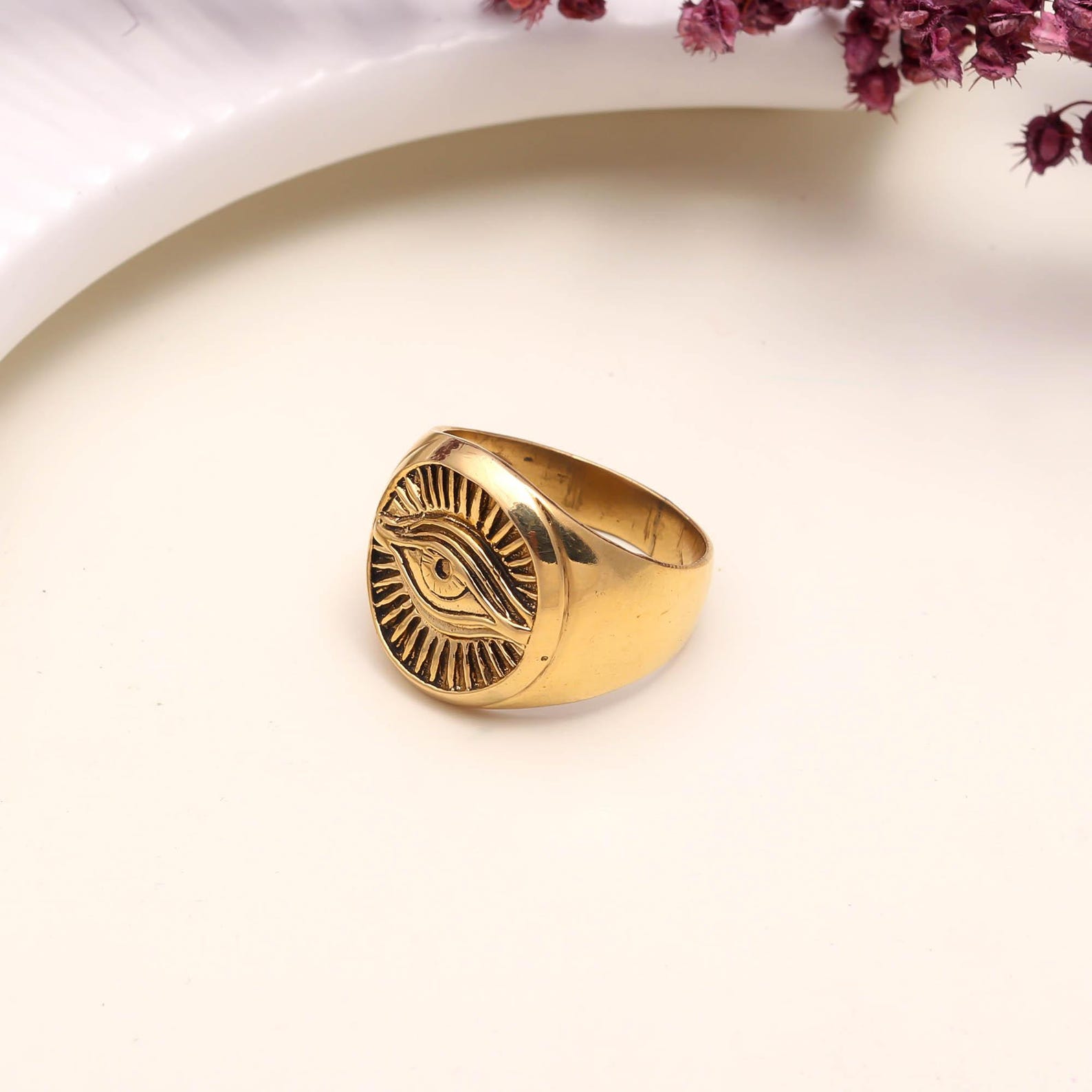 Eye of Protection Ring | Gold Evil Eye Ring | Statement Signet Ring ...