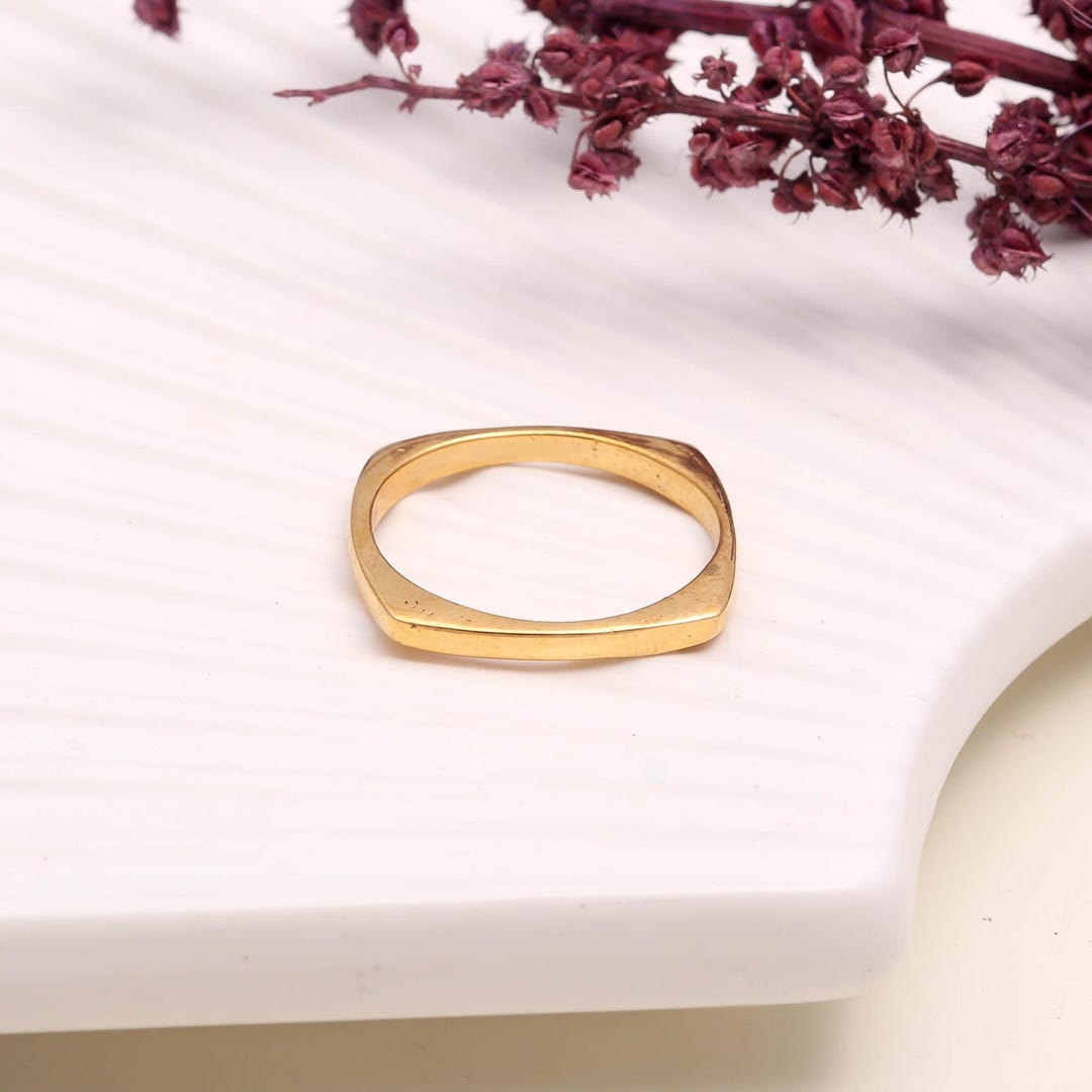 Minimalist Square Signet Gold Ring | Geometric Stackable Band | Gold ...