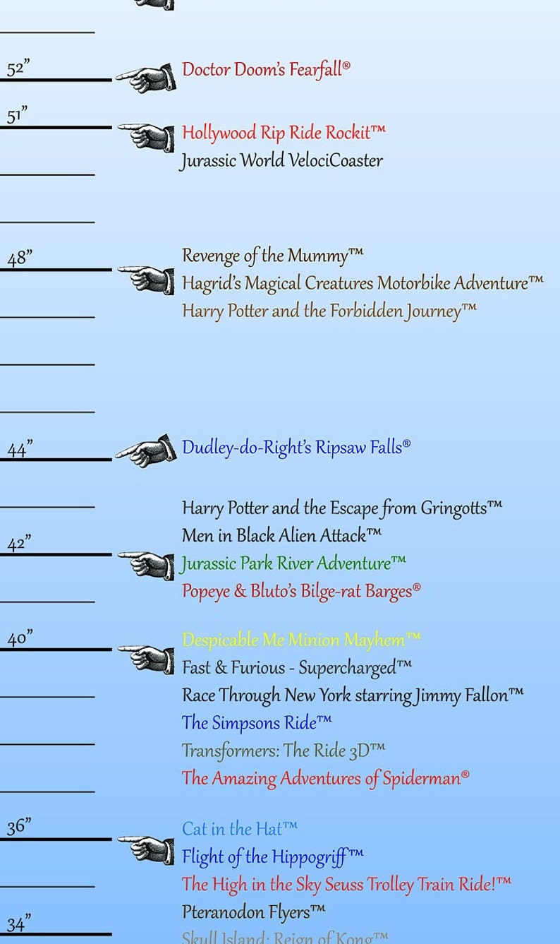 Child's Height Chart - Universal Orlando Ride Height Restriction ...