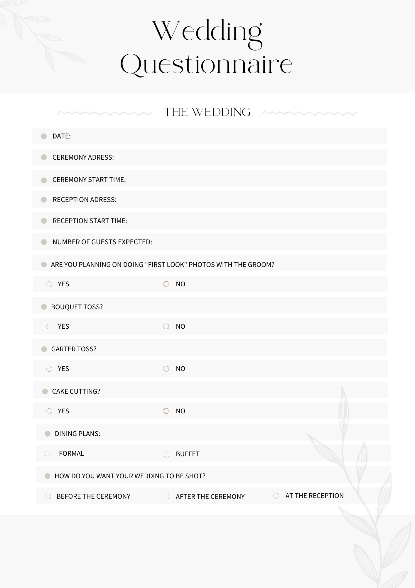 Wedding Photography Questionnaire, Editable Wedding Questionnaire ...