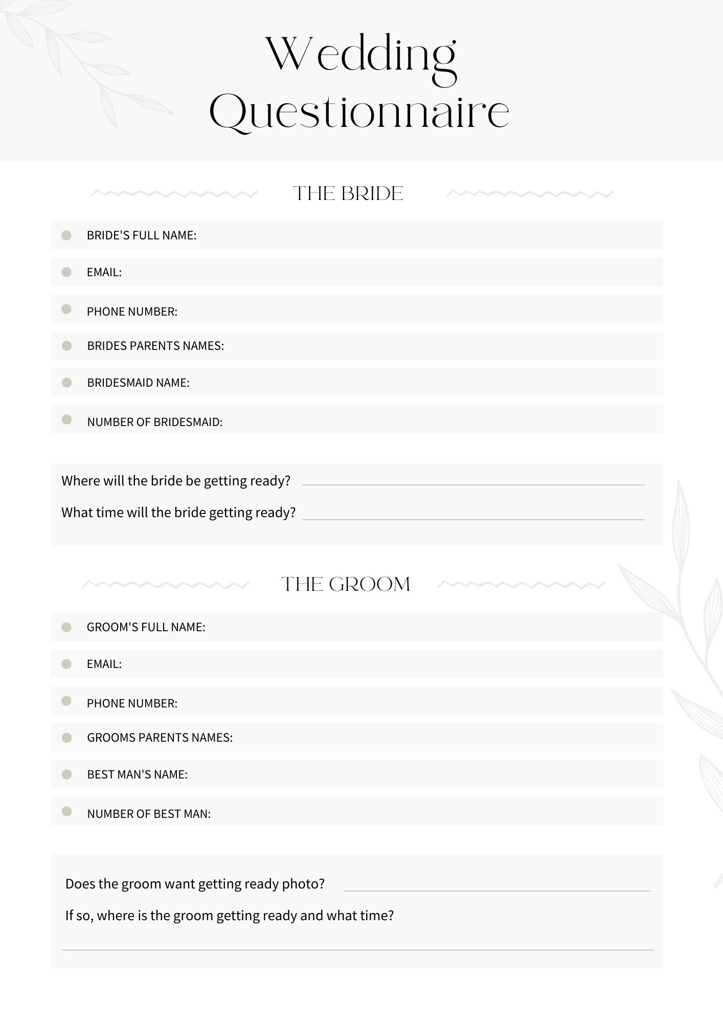 Wedding Photography Questionnaire, Editable Wedding Questionnaire ...
