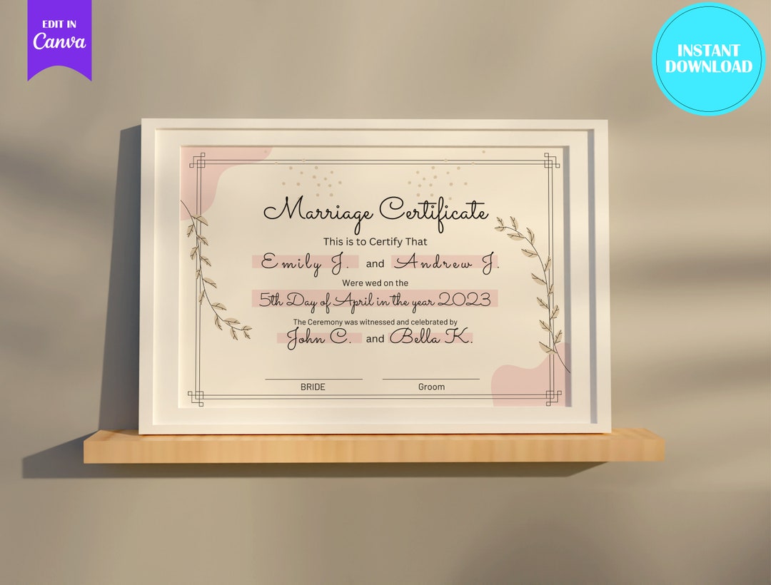 Modèle de certificat de mariage modifiable de qualité - Etsy France