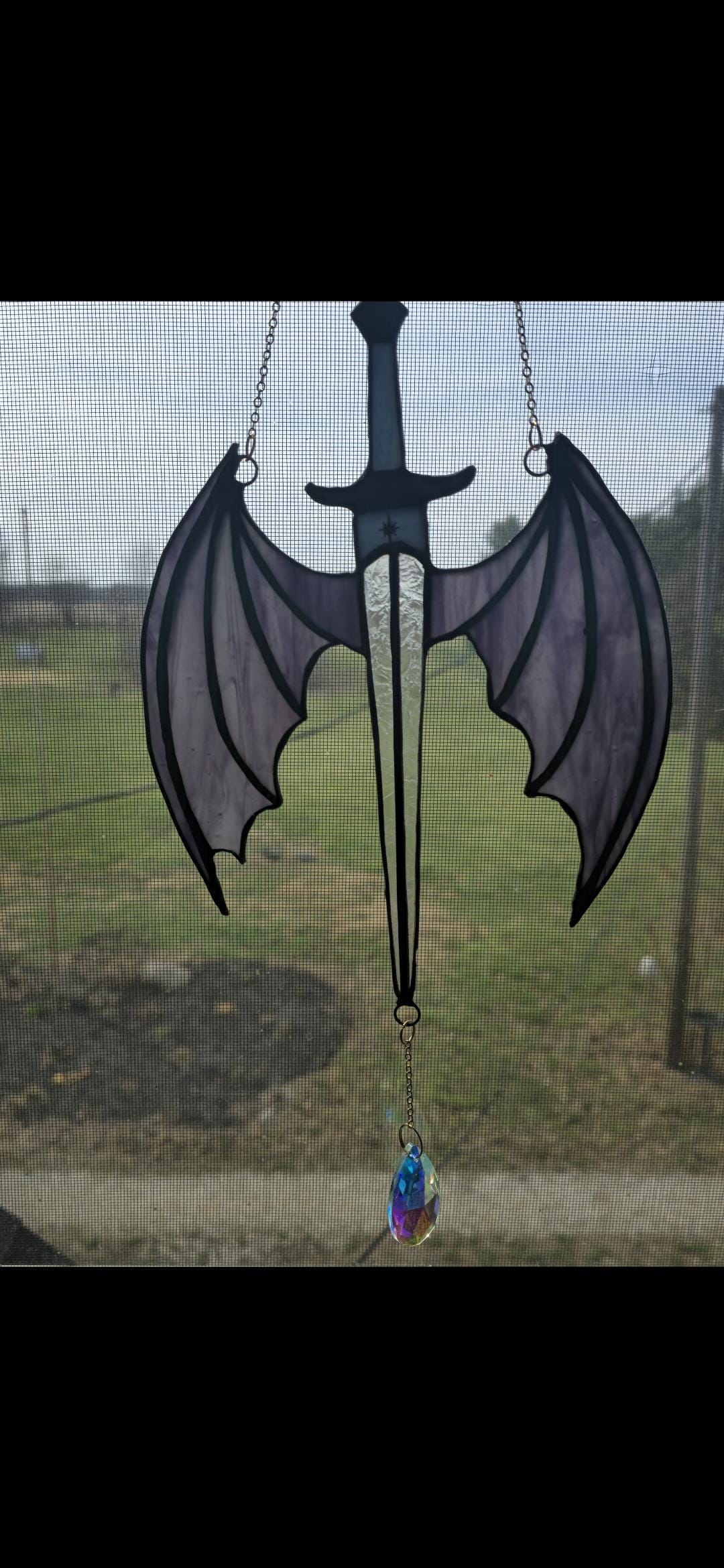 Acotar Decor Stained Glass MADE TO ORDER Suncatcher Bat Wings Sword ...