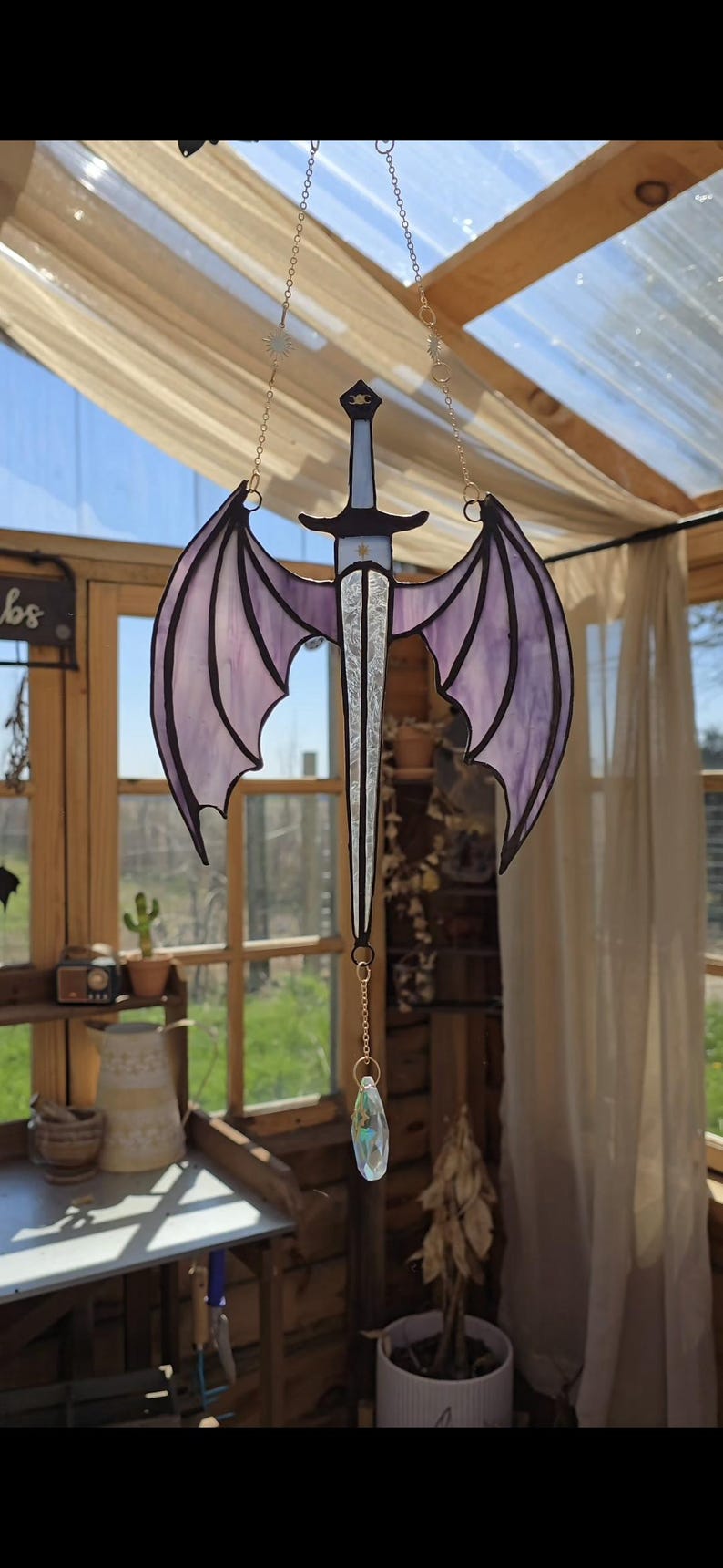 Acotar Decor Stained Glass MADE TO ORDER Suncatcher Bat Wings Sword ...