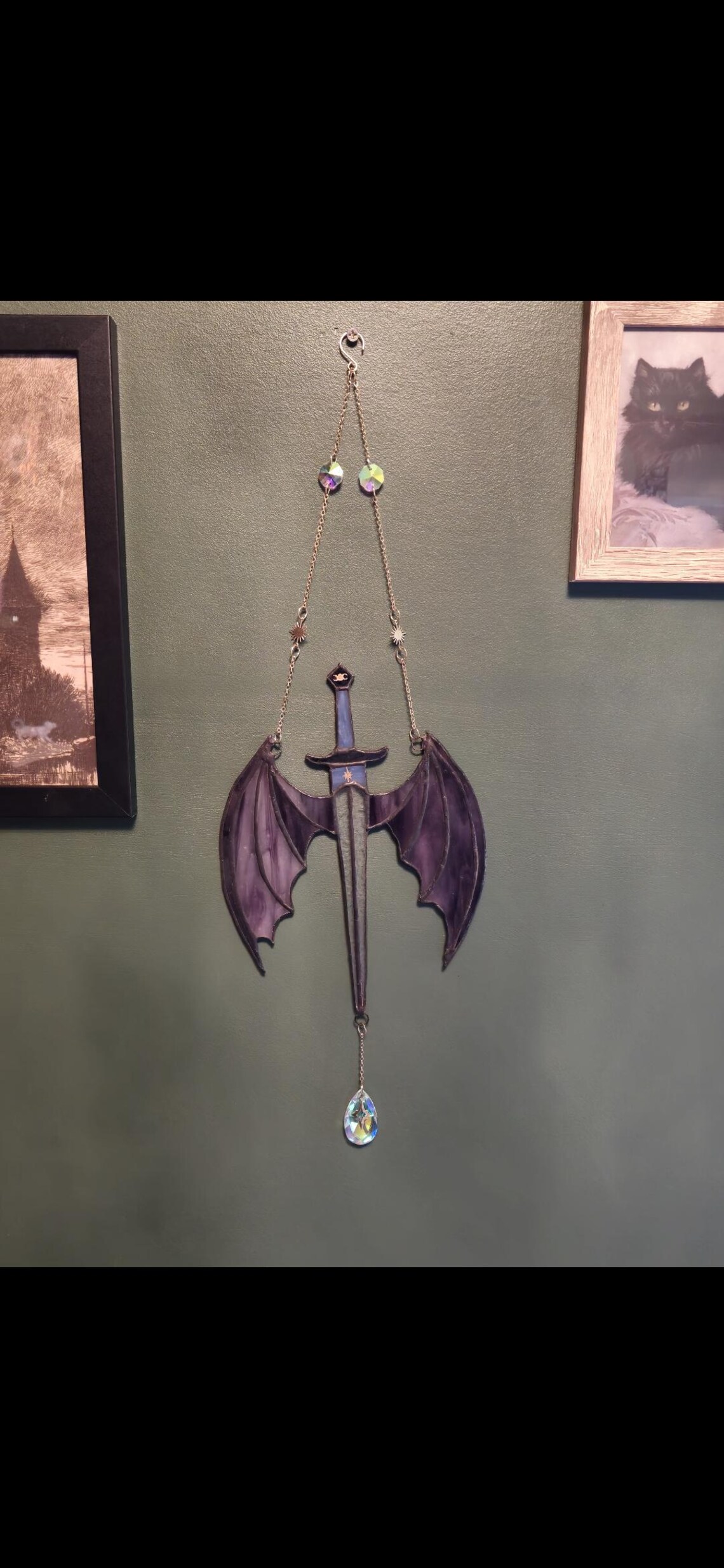 Acotar Decor Stained Glass MADE TO ORDER Suncatcher Bat Wings Sword ...