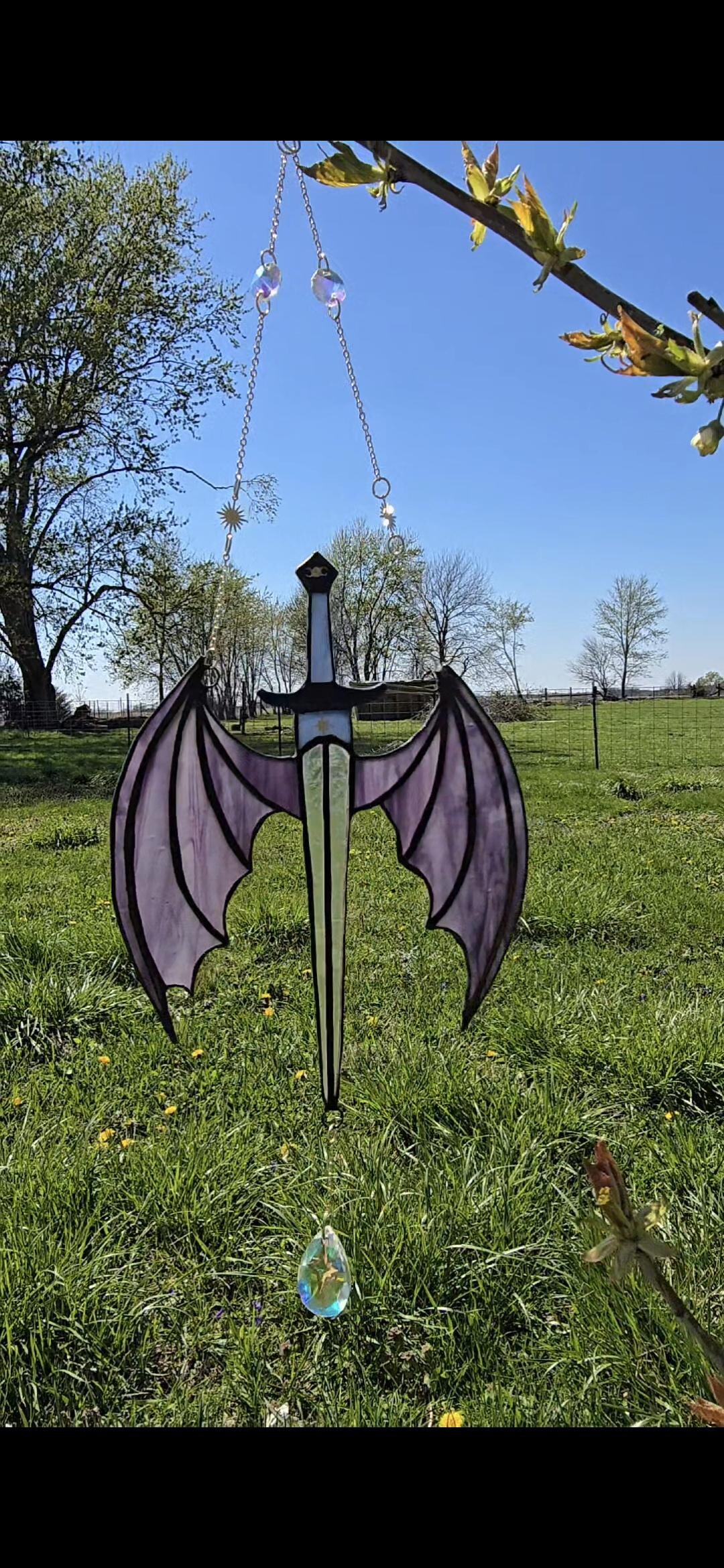 Acotar Decor Stained Glass MADE TO ORDER Suncatcher Bat Wings Sword ...