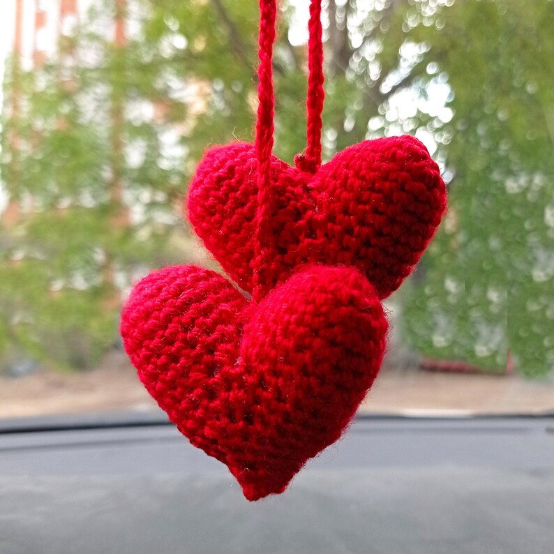 Red Hearts, Crochet Molang Stuffed Plush Toy, Car Accessories, Keychain ...