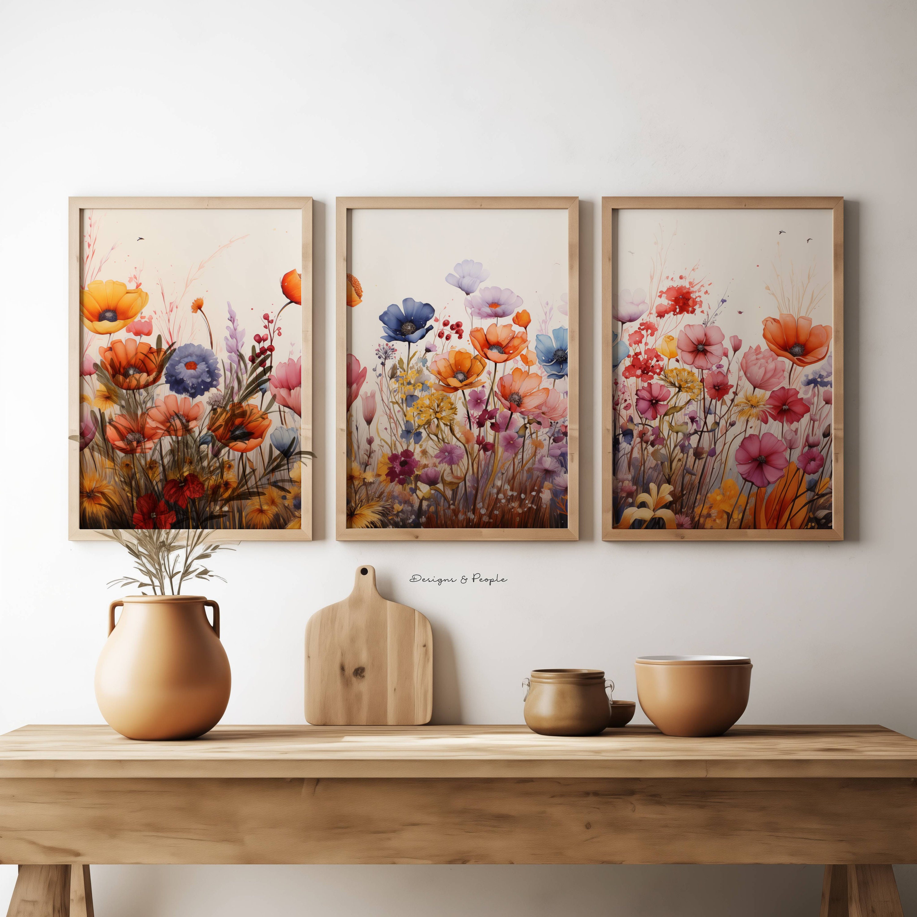 Rainbow Wildflower Wall Art Set Printable Wildflower Decor Set ...