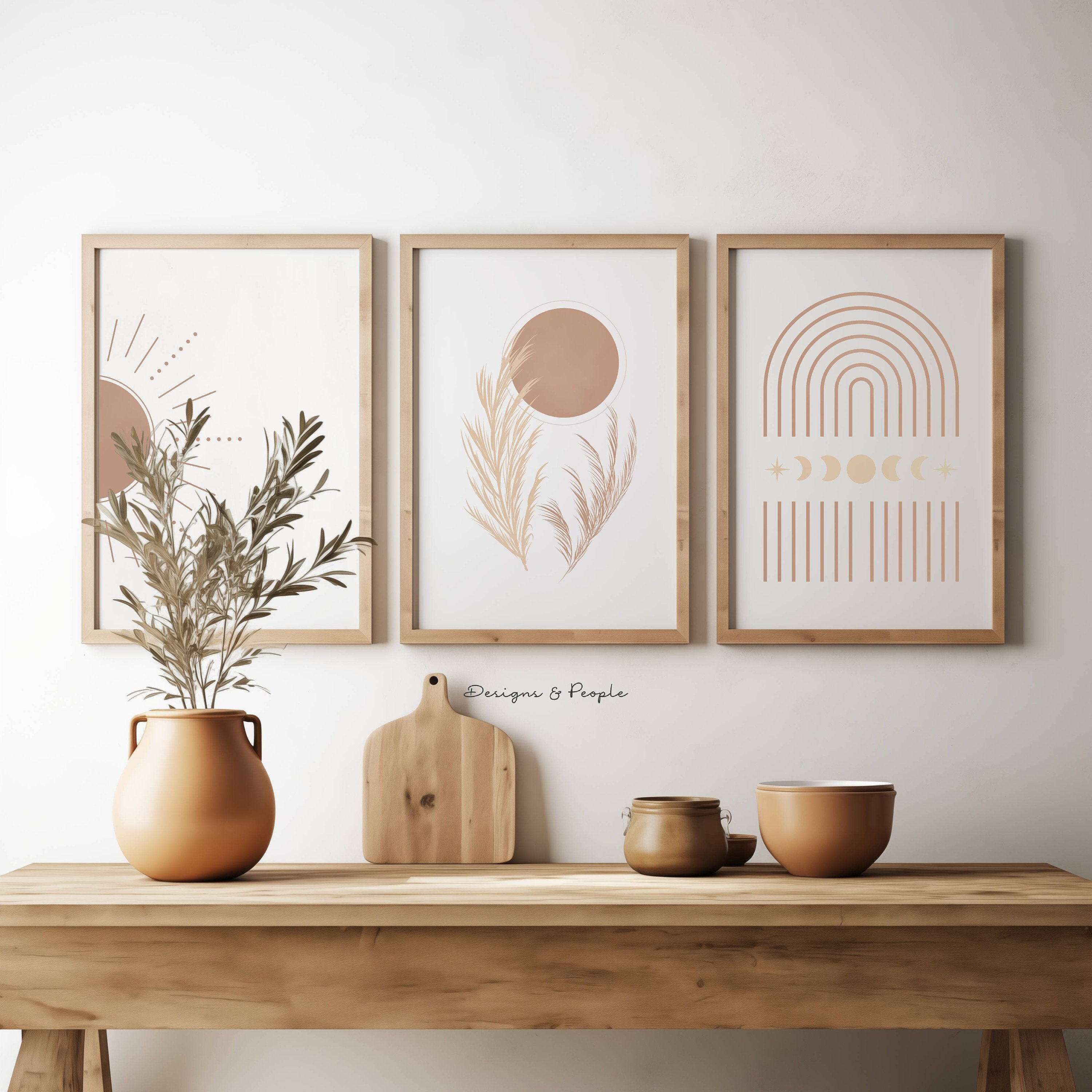 Boho Simple Wall Art Decor Printable Boho Sun and Rainbow Wall Art ...