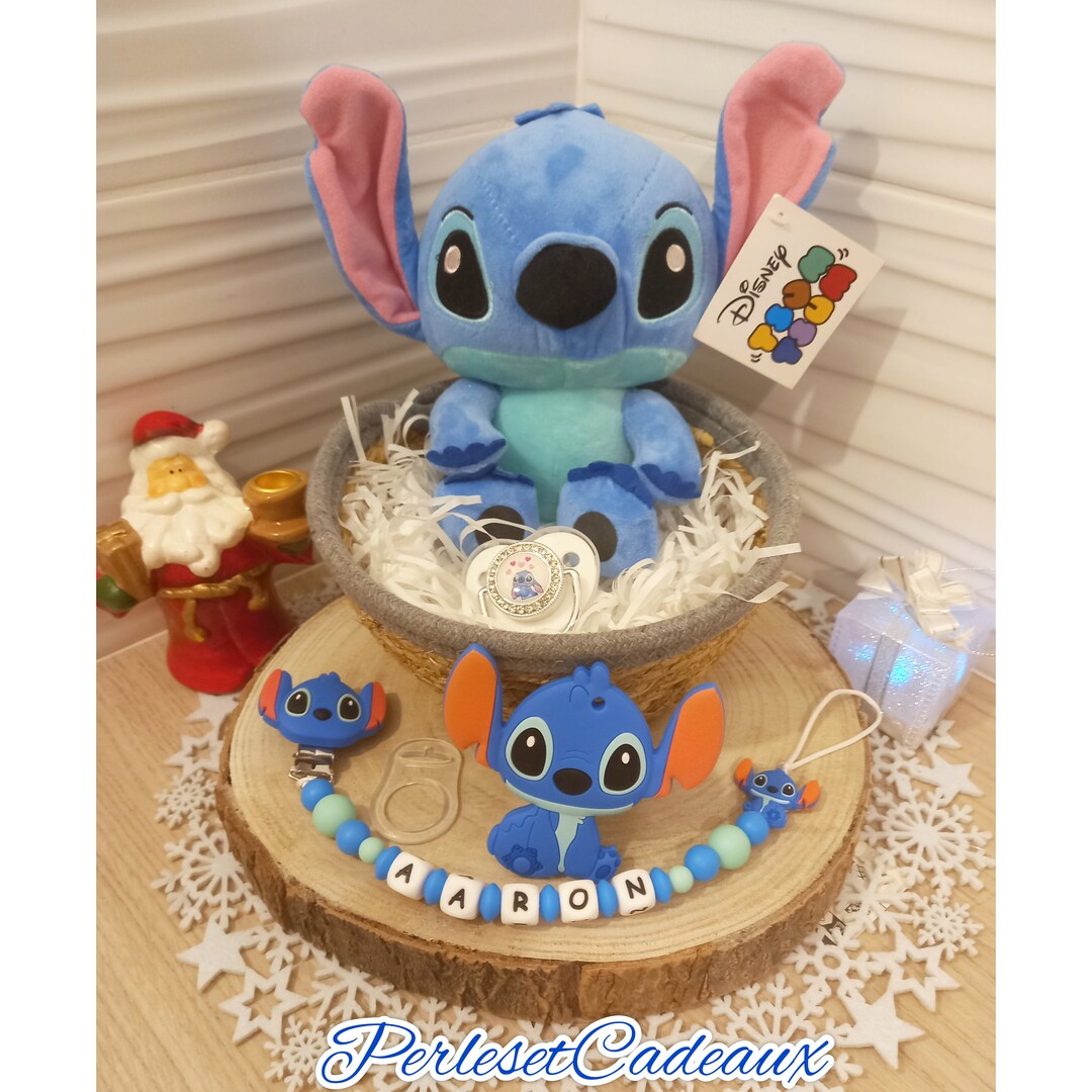 Stitch Birth Gift Basket Personalized Stitch Pacifier Clip Plush Toy ...