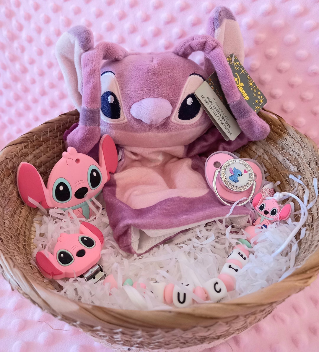 Angel Puppet Birth Gift Basket Personalized Pacifier Clip Puppet ...