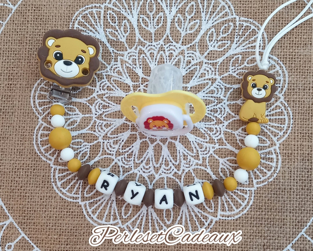 Personalized Lion Pacifier Clip and Matching Pacifier Baby Birth Gift ...