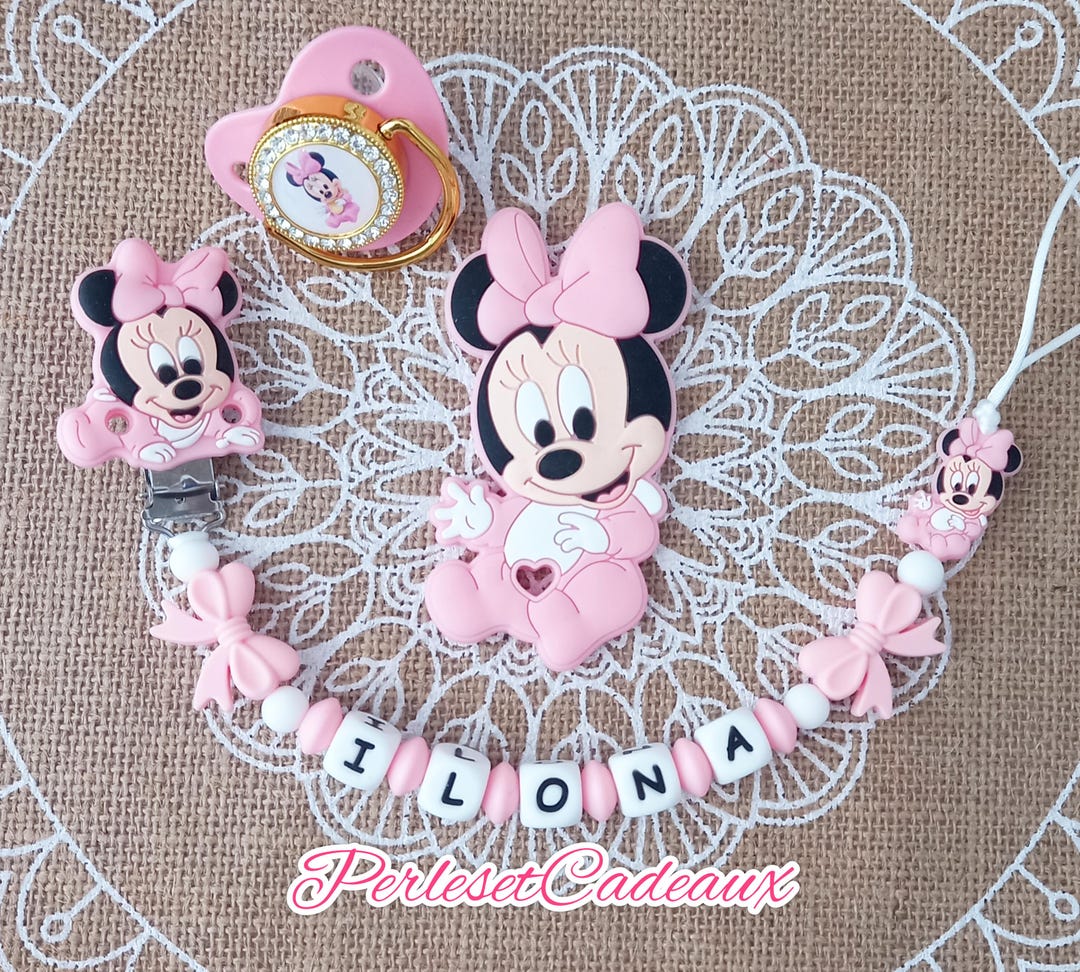 Personalized Pink Baby Mouse Pacifier Clip and Matching Pacifier and ...