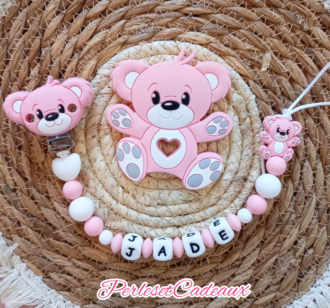 Personalized Pacifier Clip Pink Teddy Bear Teddy Bear Matching Silicone ...