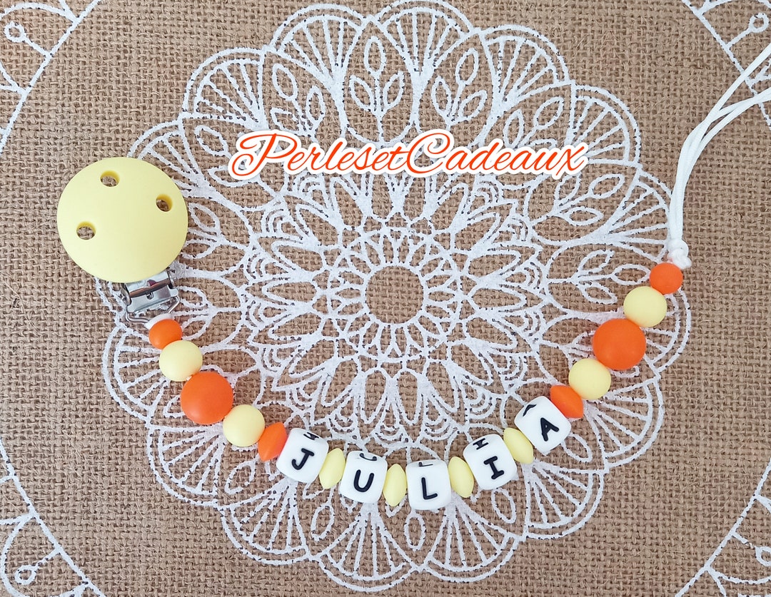 Orange and Yellow Pacifier Clip Personalized Silicone Pacifier Baby ...