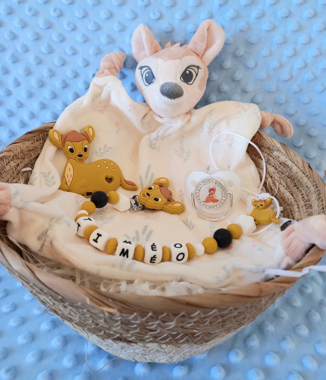 Bambi Birth Gift Basket Personalized Bambi Girl or Boy Pacifier Clip ...