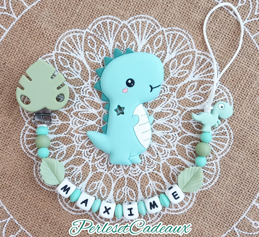 Personalized Dinosaur Pacifier Clip and Matching Dino Ring mam Possible ...