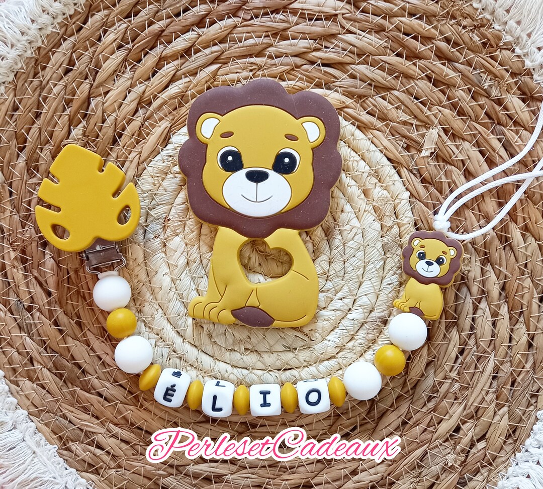 Lion Personalized Pacifier Clip Savannah + Matching Ring Little Lion ...