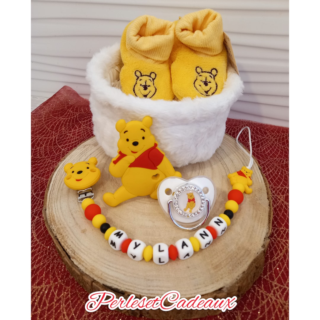 Winnie Birth Gift Basket Pacifier Clip Personalized Winnie Bear Girl or ...