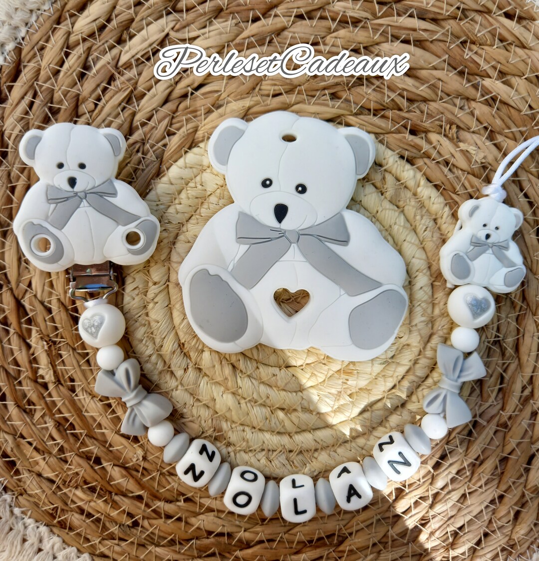 Personalized Pacifier Clip Bear and Matching Silicone Bear mam Baby ...