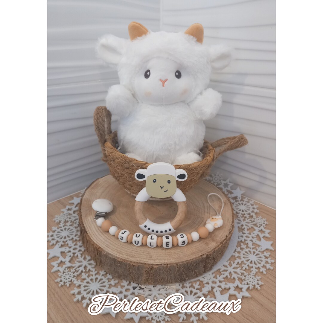 Sheep Birth Gift Basket Personalized Sheep Pacifier Clip Soft Toy ...
