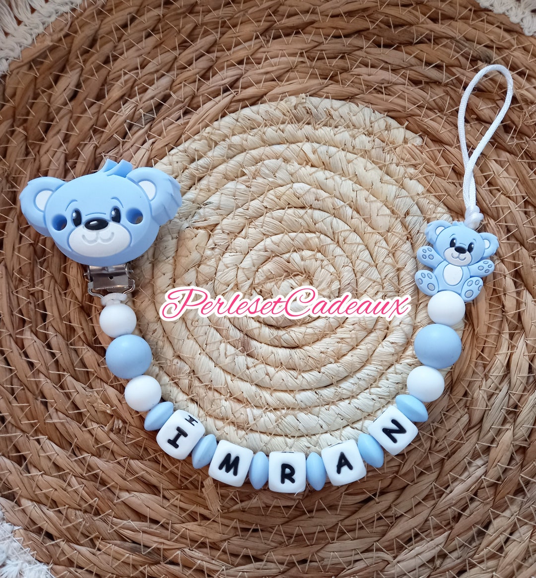 Teddy Bear Personalized Pacifier Clip Blue Silicone Baby Birth Gift - Etsy