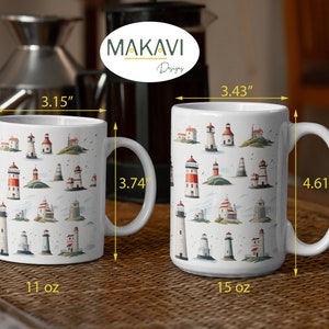 US Inspired Lighthouses Mug, Lighthouses Mug Gift, Nautical Kitchen Mug ...