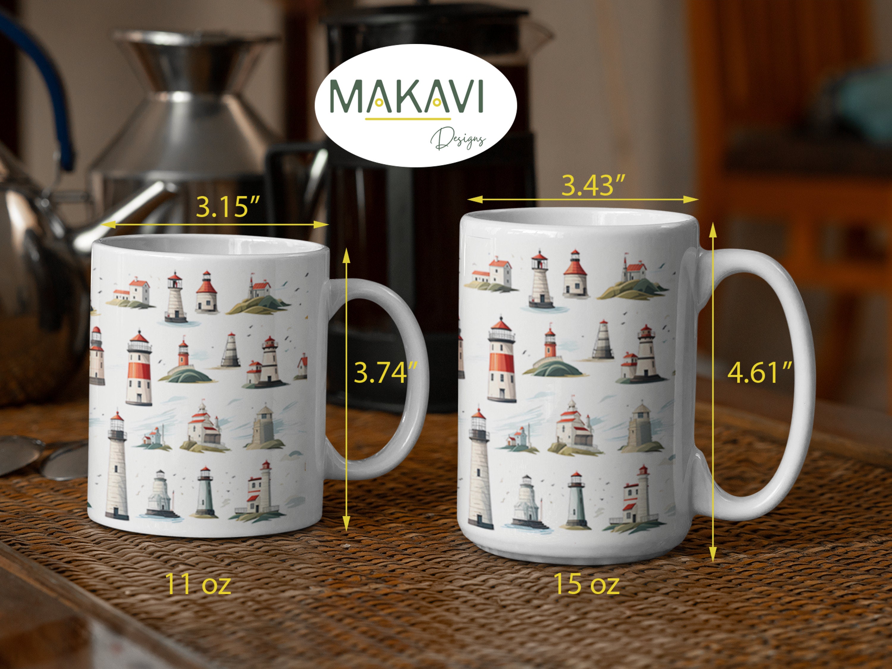 US Inspired Lighthouses Mug, Lighthouses Mug Gift, Nautical Kitchen Mug ...