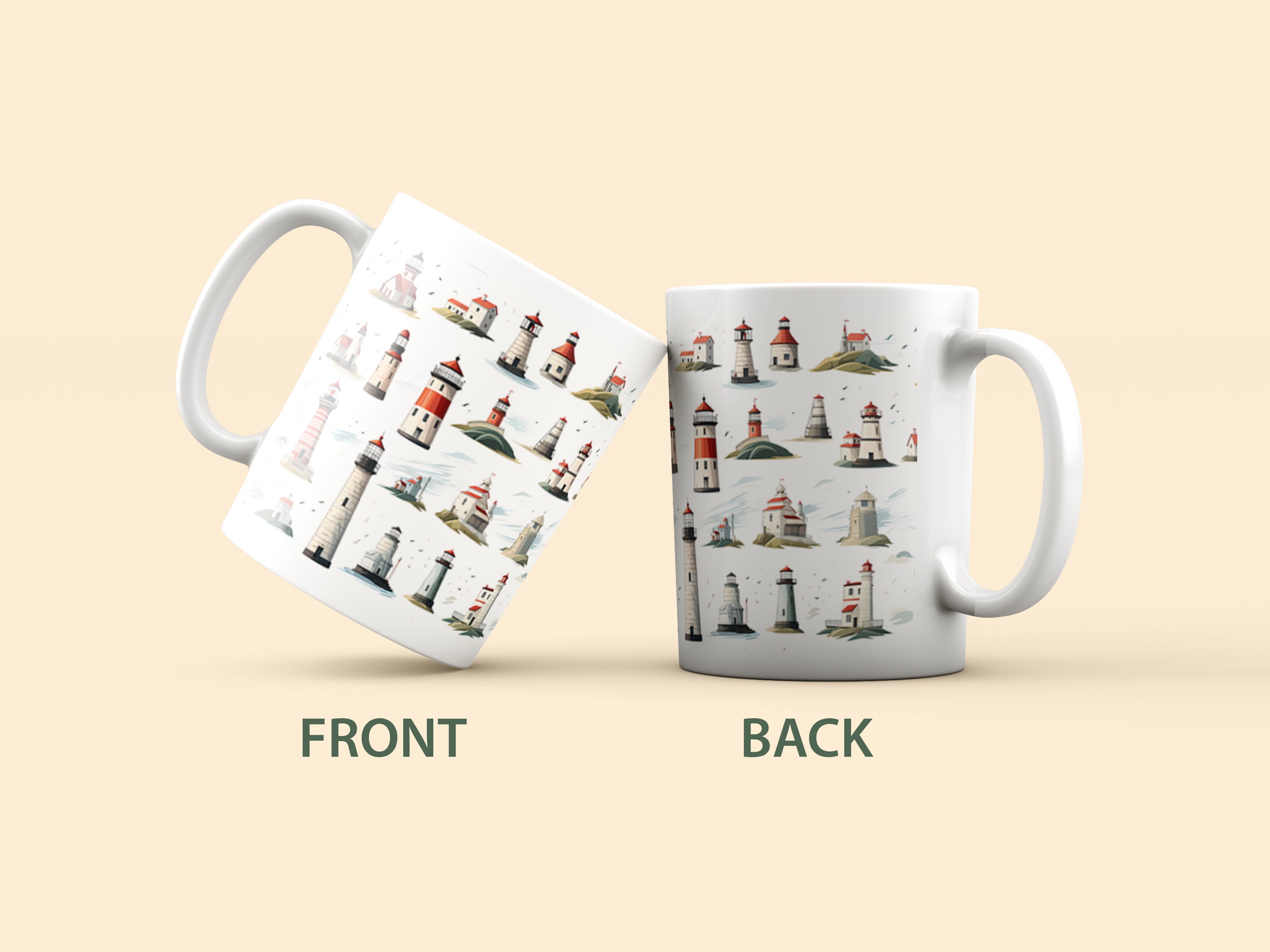 US Inspired Lighthouses Mug, Lighthouses Mug Gift, Nautical Kitchen Mug ...