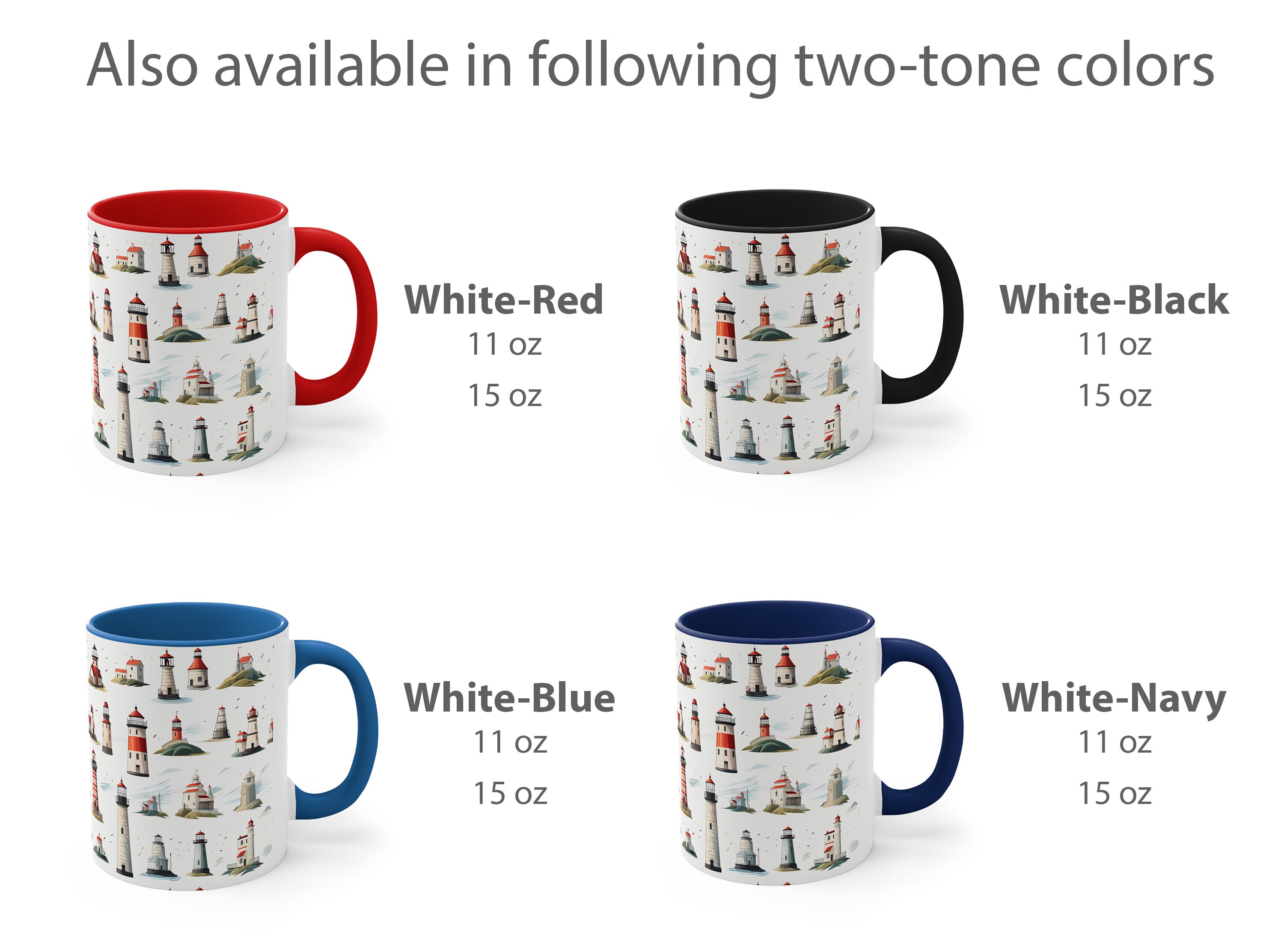 US Inspired Lighthouses Mug, Lighthouses Mug Gift, Nautical Kitchen Mug ...