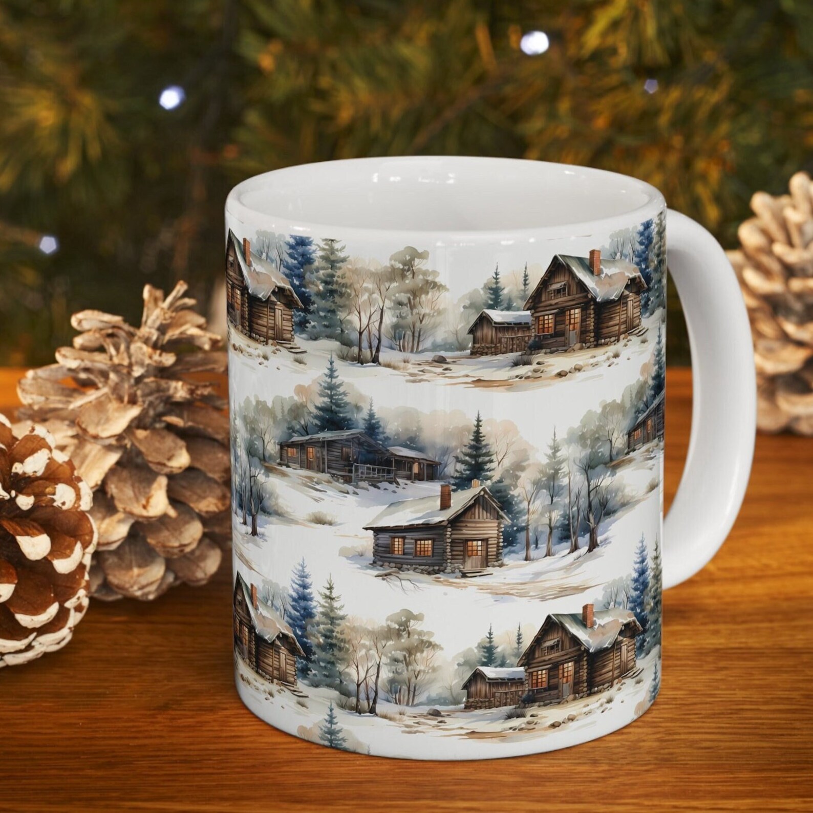 Cozy Winter Cabin Mug, Rustic Holiday Coffee Cup, Woods Scene Mug Gift ...