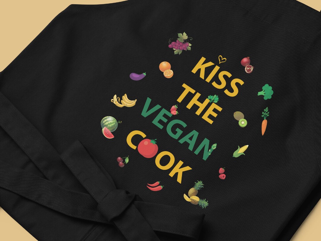 100% Organic Kiss the Vegan Cook Apron Gift, Veggie Cook Apron, Kiss ...