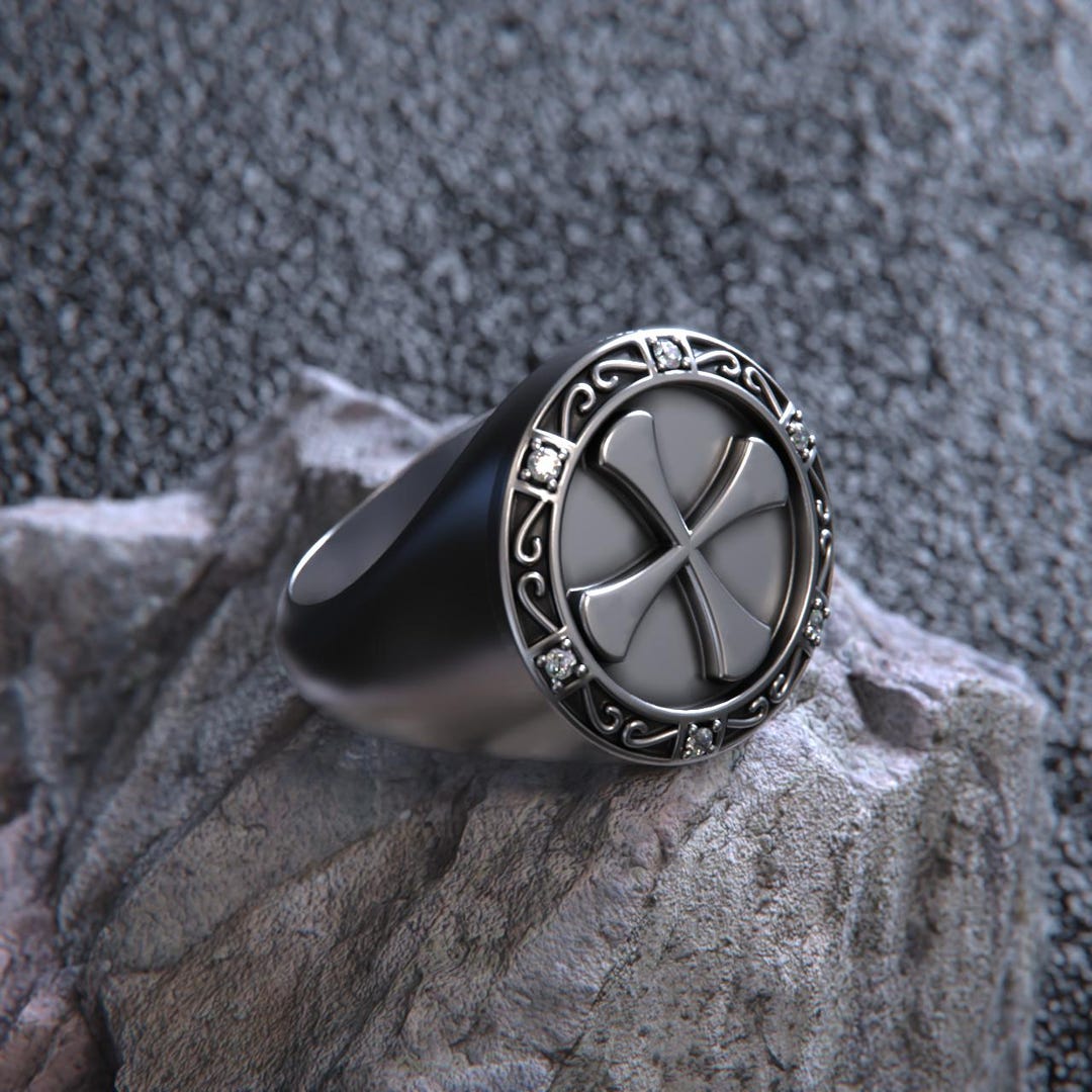 Templar Ring – Medieval Cross Signet With Shield Symbolism, Renaissance ...