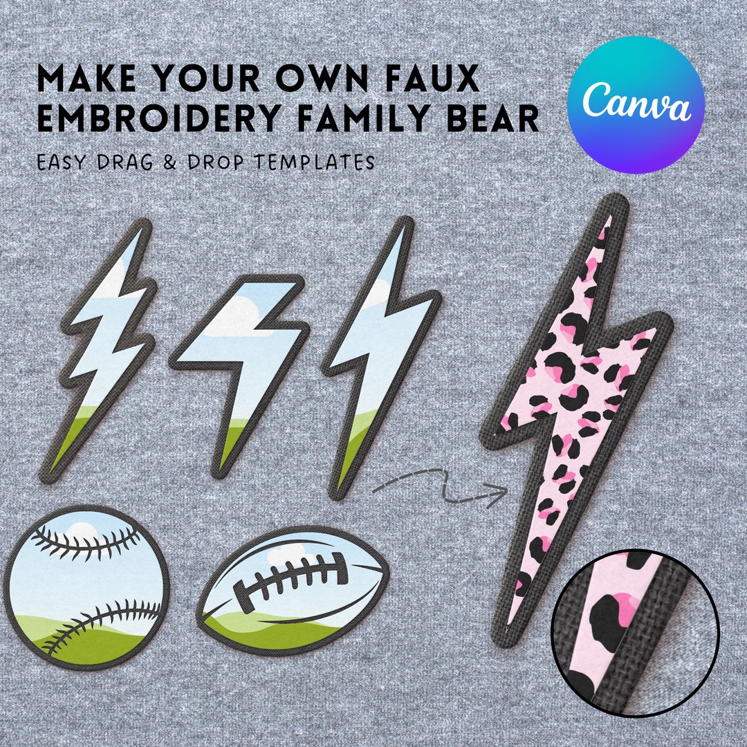 Digital Stitch Lightning Bolt PNG, Faux Embroidery Applique, Drag and ...