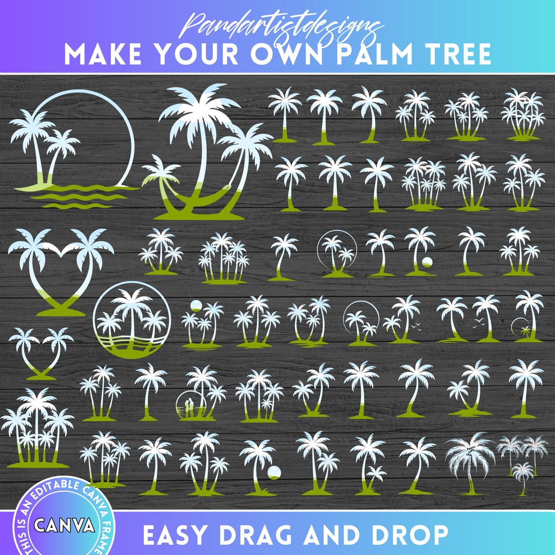 Palm Tree Canva Frames Bundle, Tropical Summer Beach Clipart, Canva ...