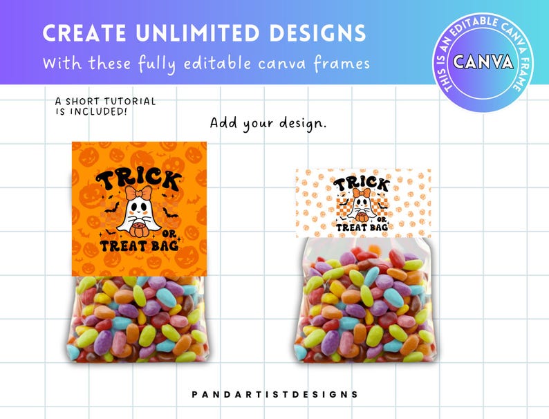 Treat Bag Toppers Editable Canva Template, Canva Frames Bundle, Drag ...