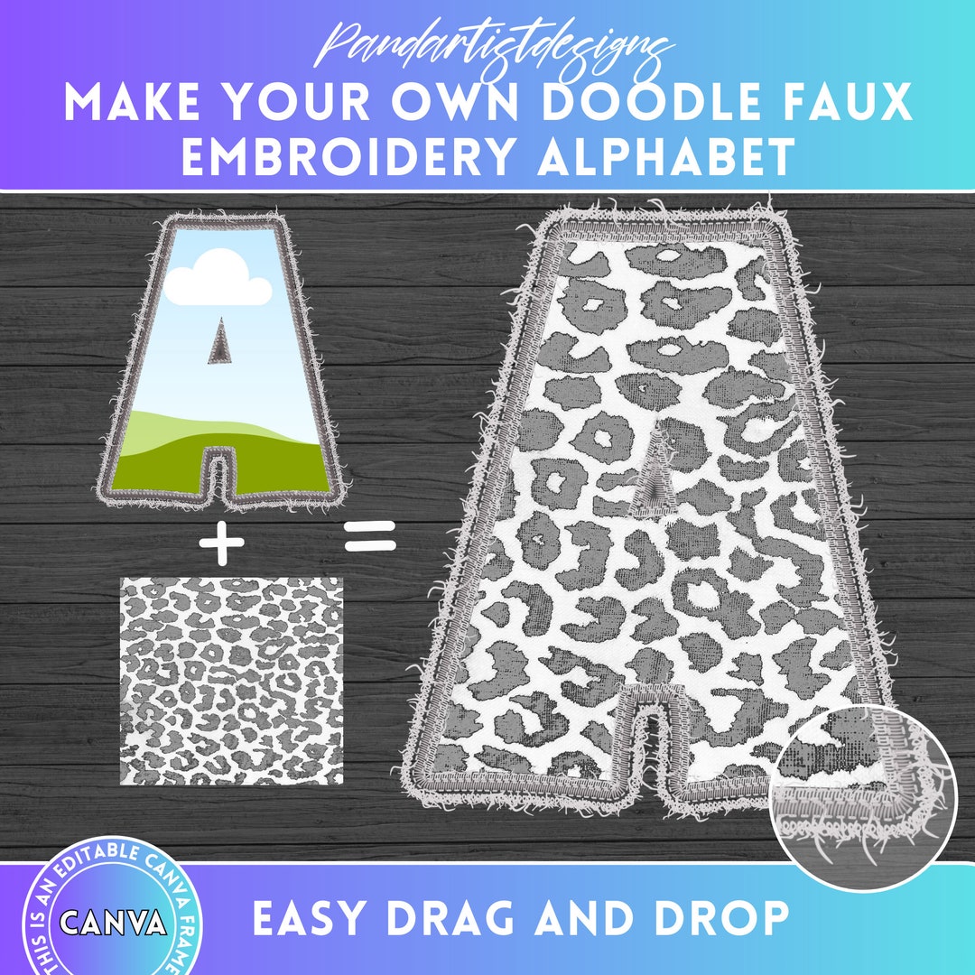 Digital Stitch Doodle Letter PNG, Faux Embroidery Applique Uppercase ...
