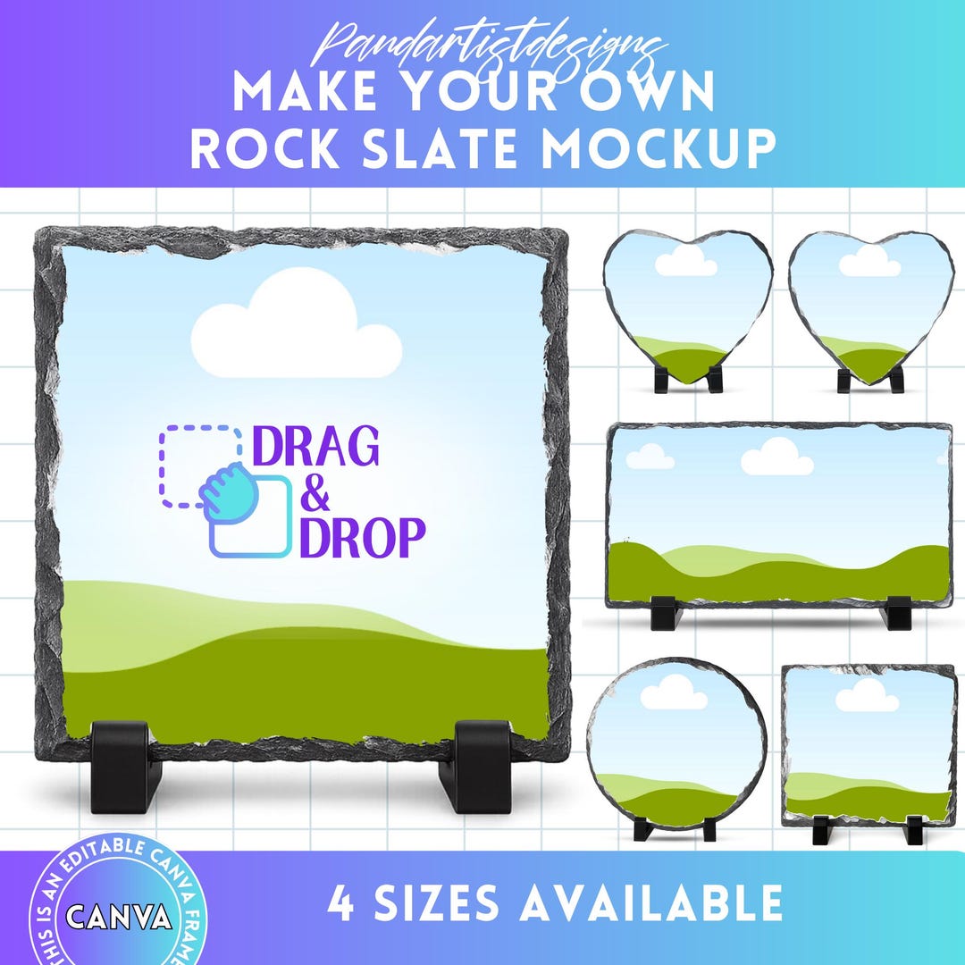 Slate Canva Editable Mockup, Sublimation Square, Round, Heart and ...