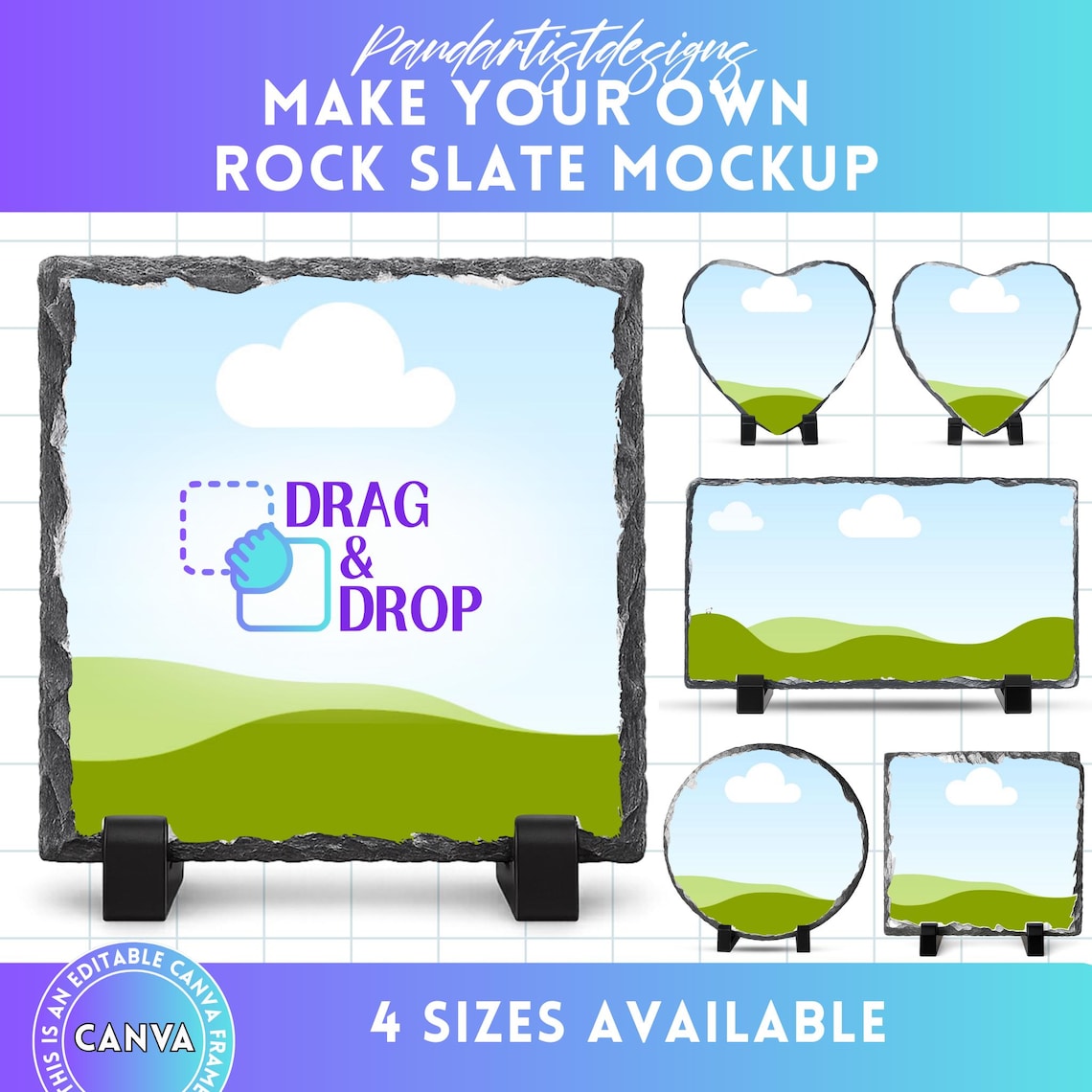 Slate Canva Editable Mockup, Sublimation Square, Round, Heart and ...