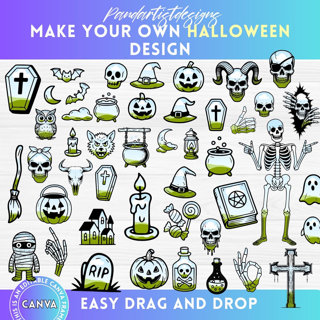 Halloween Canva Frames Bundle, Retro Ghost Design, Scary Pumpkin, Drag ...